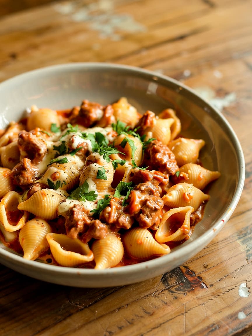 Creamy Beef and Shells Recipe - Petite Panini