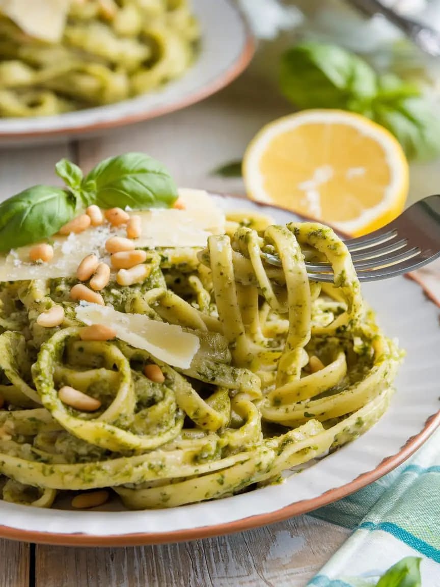 Lemon Basil Pesto Pasta Recipe - Petite Panini