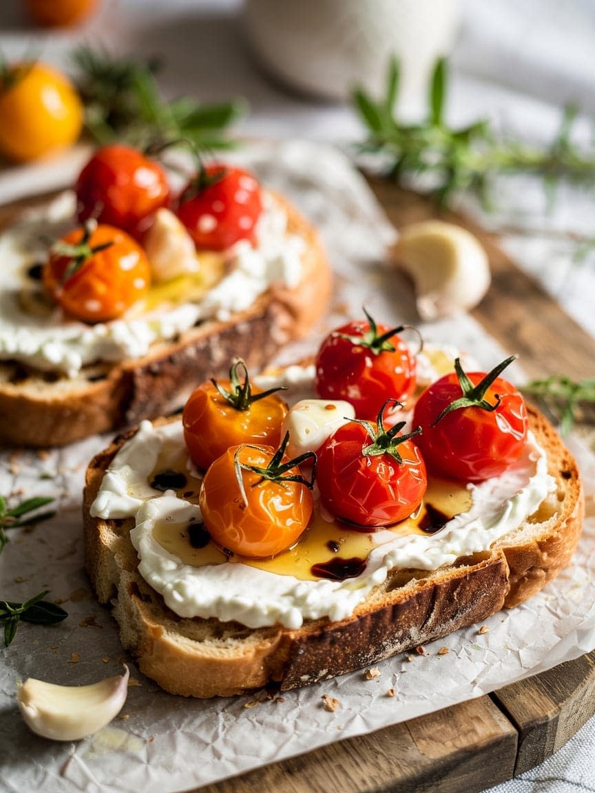 Cottage Cheese Toast with Cherry Tomato Confit Recipe - Petite Panini
