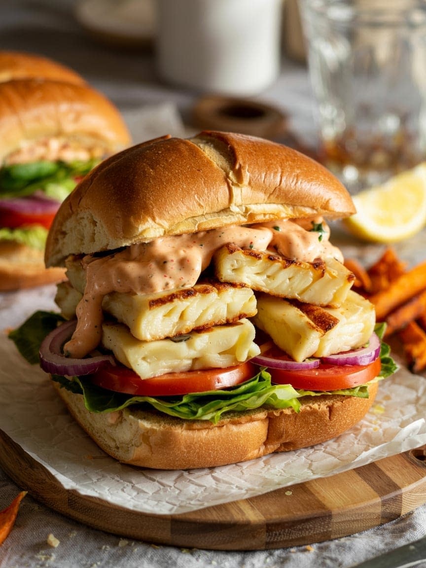 Crispy Halloumi Sandwich with Spicy Garlic Mayo Recipe - Petite Panini