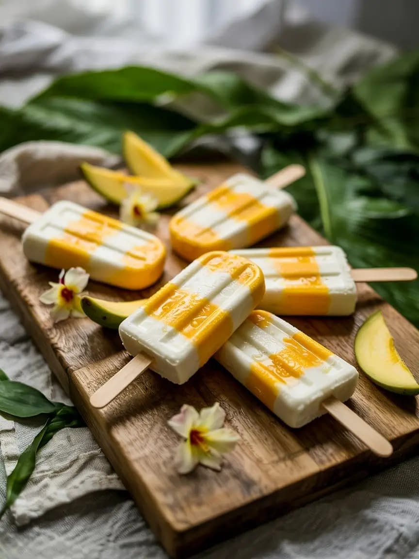Coconut Milk Popsicles with Mango Swirl Recipe - Petite Panini