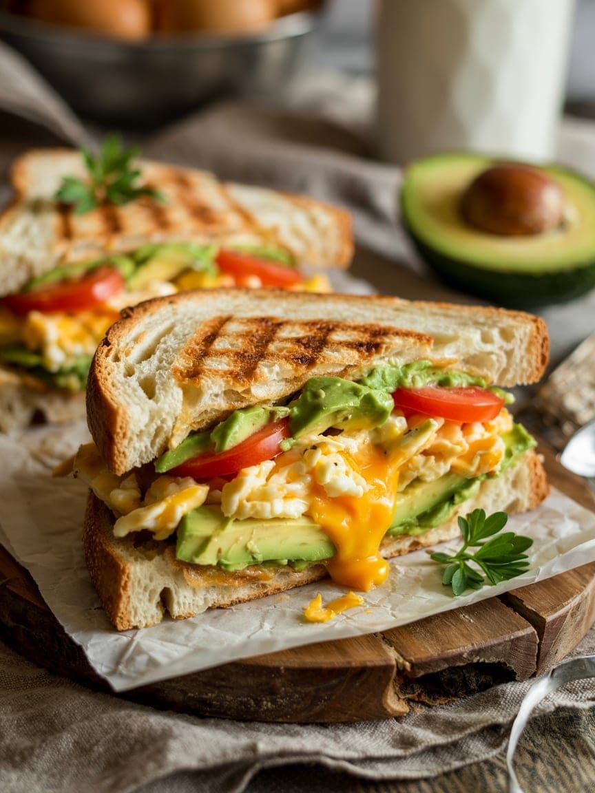 Soft Scramble & Avocado Breakfast Panini Recipe - Petite Panini