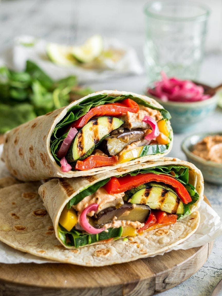 Grilled Veggie & Hummus Wrap with Pickled Onions Recipe - Petite Panini